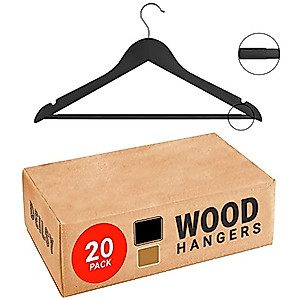 Black Wooden Hangers Heavy Duty Suit Hangers with 360° Swivel Hook Wood Hangers Fancy Hangers Clothes Hanger Perfect for Shirt, Coat, Suit, Jacket, Skirts, Pants Hangers Pack of 20
