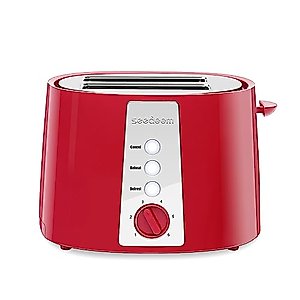 SEEDEEM Toaster 2 Slice, Extra Wide Slot Toaster, 6 Shade Settings, Bread Toaster with Cancel, Defrost, Reheat Function, Extra Wide Slots for Waffle or Bagel, Removable Crumb Tray, 750W, Retro Red