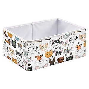 CaTaKu Pets Dog Cat Paws Cube Storage Bins for Organization, Rectangular Fabric Storage Cubes Storage Bins for Cube Organizer Foldable Storage Baskets for Shelves Living Room