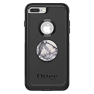 OtterBox COMMUTER SERIES Case for iPhone 8 PLUS & iPhone 7 PLUS (ONLY) – (BLACK) + PopSockets PopGrip – (DOVE WHITE MARBLE)