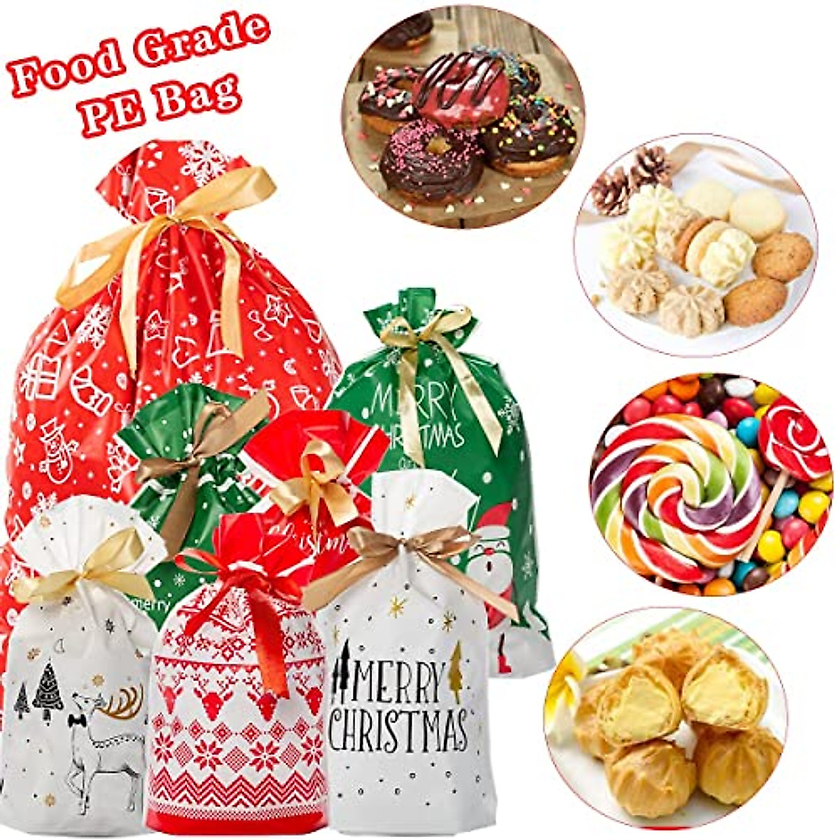 Christmas Drawstring Gift Bags Assorted Sise Large Christmas Wrapping Bags with Drawstring Christmas Drawstring Gift Bags for Presents Xmas Treat Goody Candy Bags