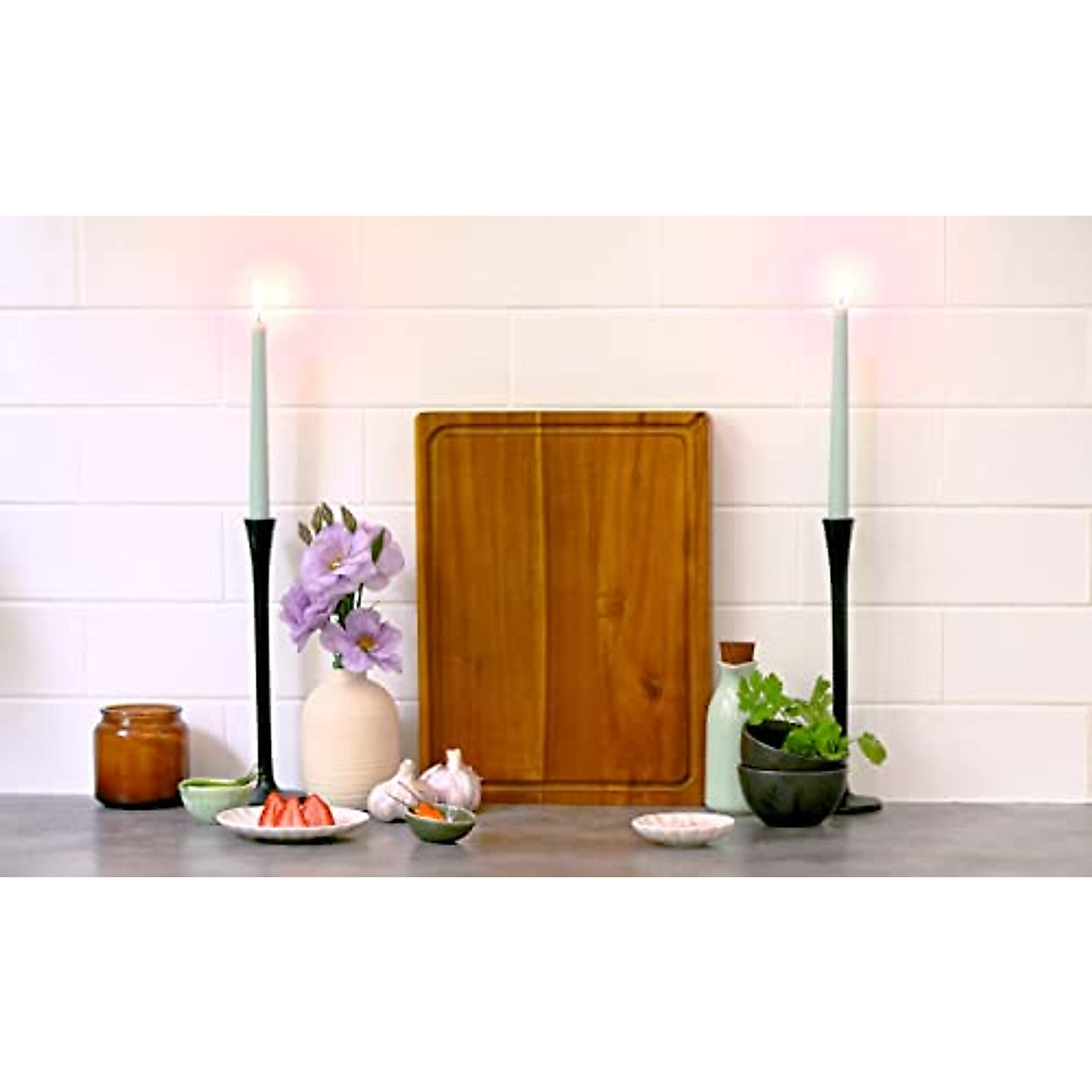 Viavel Large Acacia Wooden Cutting Board - Thick, Multipurpose & Reversible Wood Charcuterie Board for Chopping or Serving - 16 x 12 x 1.5 Inch - Deep Juice Grooves, Beautiful Gift !