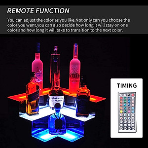 Corner LED Liquor Bottle Display Shelf, 20 in 3 Step LED Display Shelf DIY Mode Illuminated Bottle Shelf Color Changing with LED Color Remote Control High Gloss Black Finish for Home Party Bar