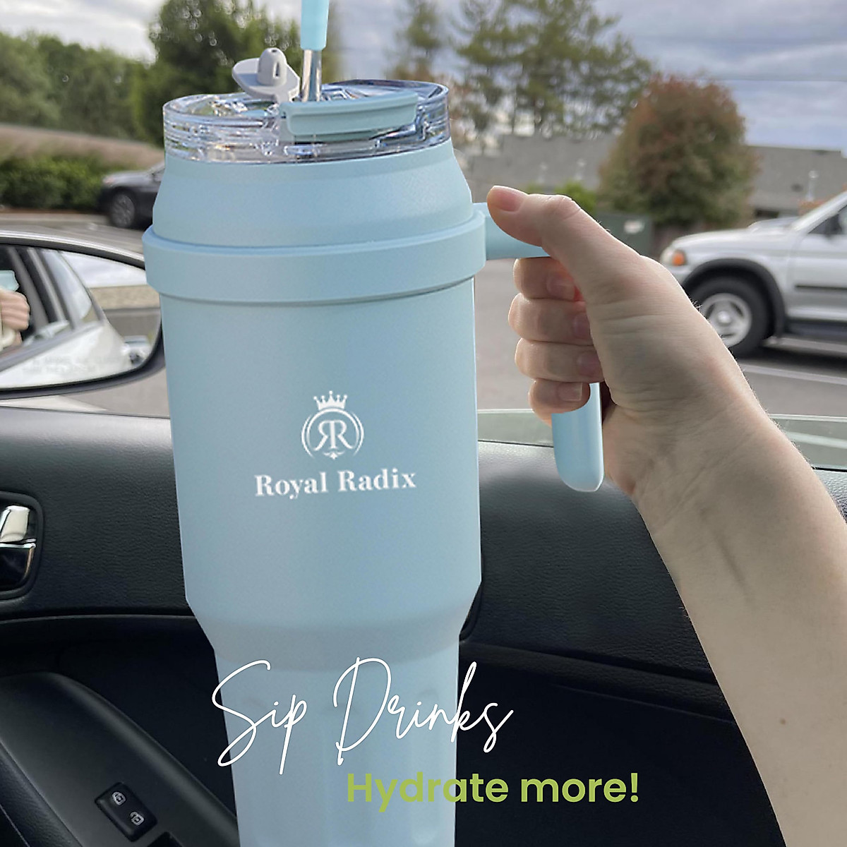 Royal Radix 50 oz Tumbler with Handle, 2 in1 Straw and Lid, Stainless Steel,Traveling Mug, maintain Cold for 24 Hours Hot 12H, Leakproof and Dishwasher Safe