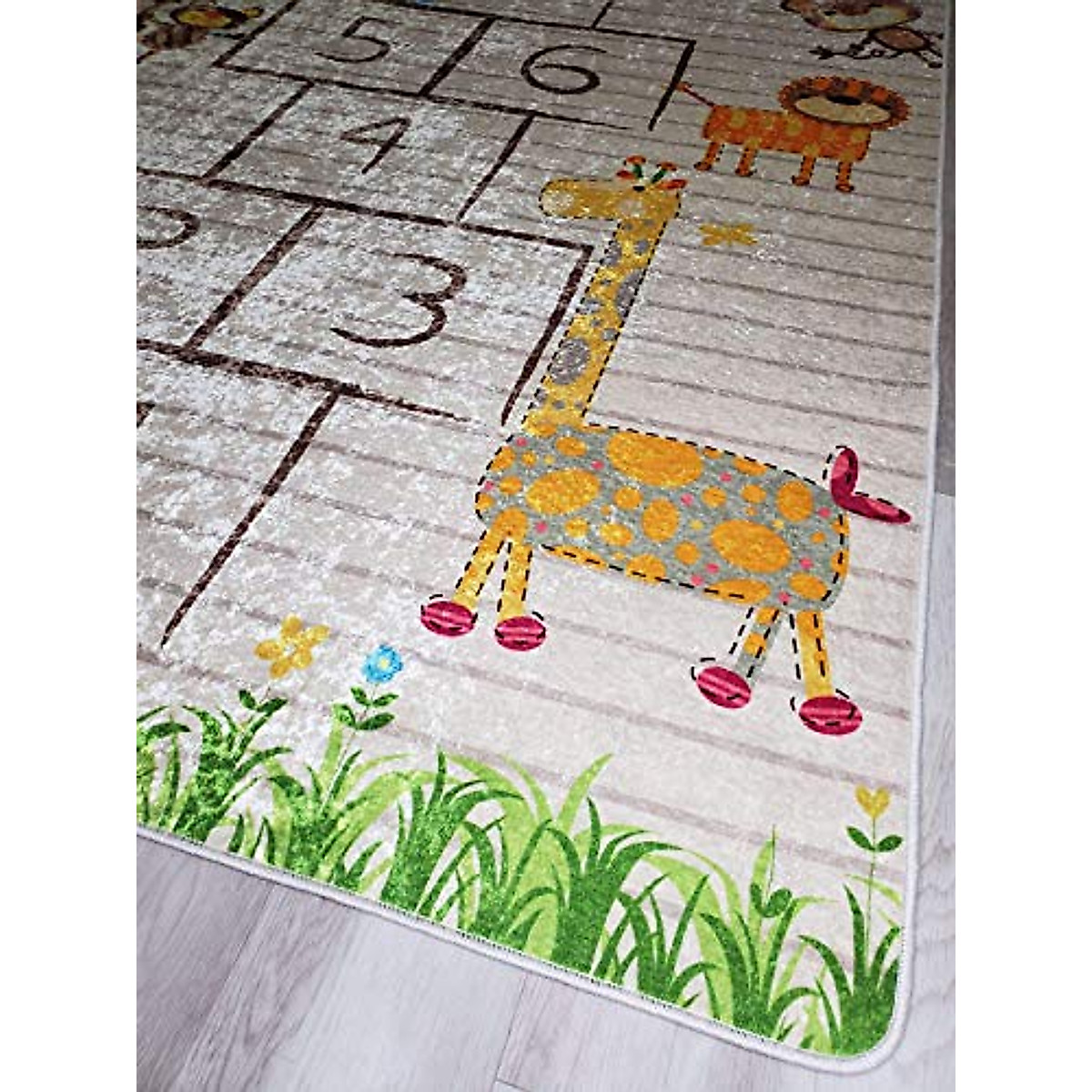 Ladole Rugs Distressed Numbers Pattern Animal Characters Area Rug - Soft Carpet for Kids Playroom, Little Girl, and Boy Bedroom, and Nursery - Cream and Multi, 6x9 (6'5" x 9'5", 200cm x 290cm)