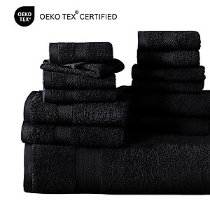 LANE LINEN 16 Piece Bath towels - Black Towels - 100% Cotton Towels for Bathroom, Luxury Bath Towels, Highly Absorbent Bathroom Towel Set, 4 Bath Towels, 4 Hand Towels, 8 Wash cloths - Black