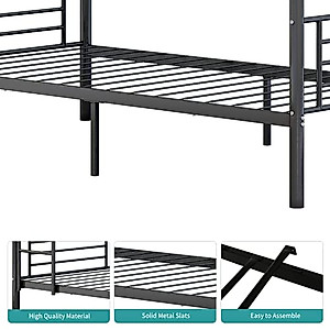 Bunk Beds Frame Twin Over Twin, Heavy Duty Twin Size Metal Bunk Bed Frame with Guardrail & Ladders , Space-Saving, Noise Free, No Box Spring Needed (Black) 2685