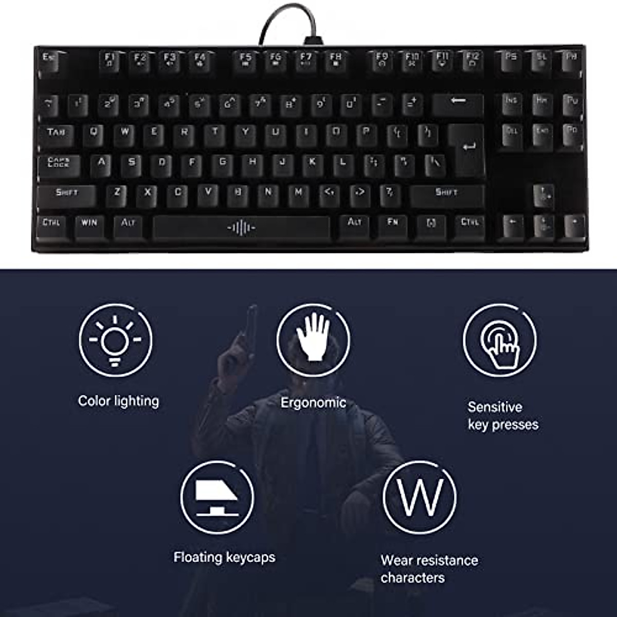 Hosi Blue Switch Mechanical Keyboard, 87-Key Gaming Keyboard RGB Cool Looking for a Gaming Room for The Office
