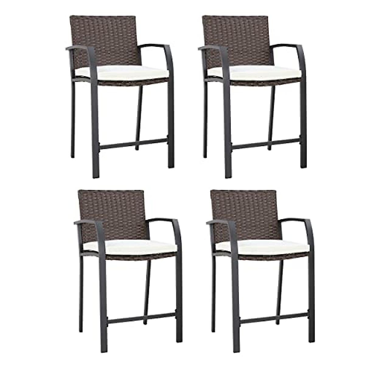 LOKATSE HOME Bar Stools Counter Height Chair Set of 4 Patio Furniture with Armrest for Garden Pool Lawn Backyard, Beige
