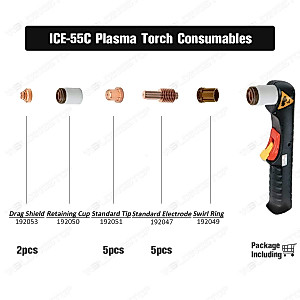 Plasma Cutting 192051 Nozzle Tip 192047 Electrode 192053 Shield Cap for Miller ICE-55C ICE-55CM Torch 12pcs