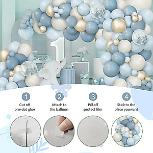 iLaFm 150Pcs Dusty Baby Blue Balloon Arch Garland Kit, Sand White Slate Fog Pastel Baby Blue Balloons Metallic Gold for Boy Baby Bridal Shower Birthday Wedding Party Decorations