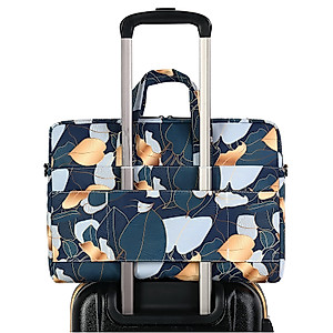 DACHEE Golden Cyan Leaves Pattern 15 inch Waterproof Laptop Shoulder Messenger Bag for 14 Inch to15.6 inch Laptop laptop Case