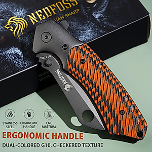 NedFoss Ratel Pocket Knife - 3.4" D2 Steel Black PVD Blade, G10 Handle, Folding Knife w/Clip, Cleaver EDC Knife & Gift for Men.