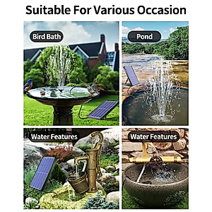 NFESOLAR Solar Fountain Pump with 1500mAh Battery Backup, 3.5W Solar Fountain Pump for Bird Bath with 4ft Tubing, 40GPH Solar Water Pump for Small Pond Garden Pool Water Feature Yard