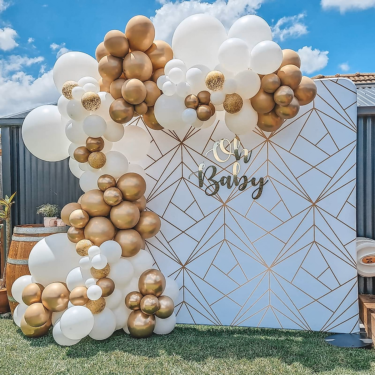DIY White Gold Balloons Kit - 178 pcs Balloon Arch Garland Kit Include White Metallic Gold Confetti Balloons for First Communion Baptism Wedding Bridal Baby Shower Birthday Party Decorations Backdrop