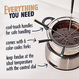 Nostalgia 6-Cup Stainless Steel Electric Fondue Pot Set with Temperature Control, 6 Color-Coded Forks, and Removable Pot - Fondue Pot for Chocolate, Candy Melts, Caramel, Cheese, Sauces, and More