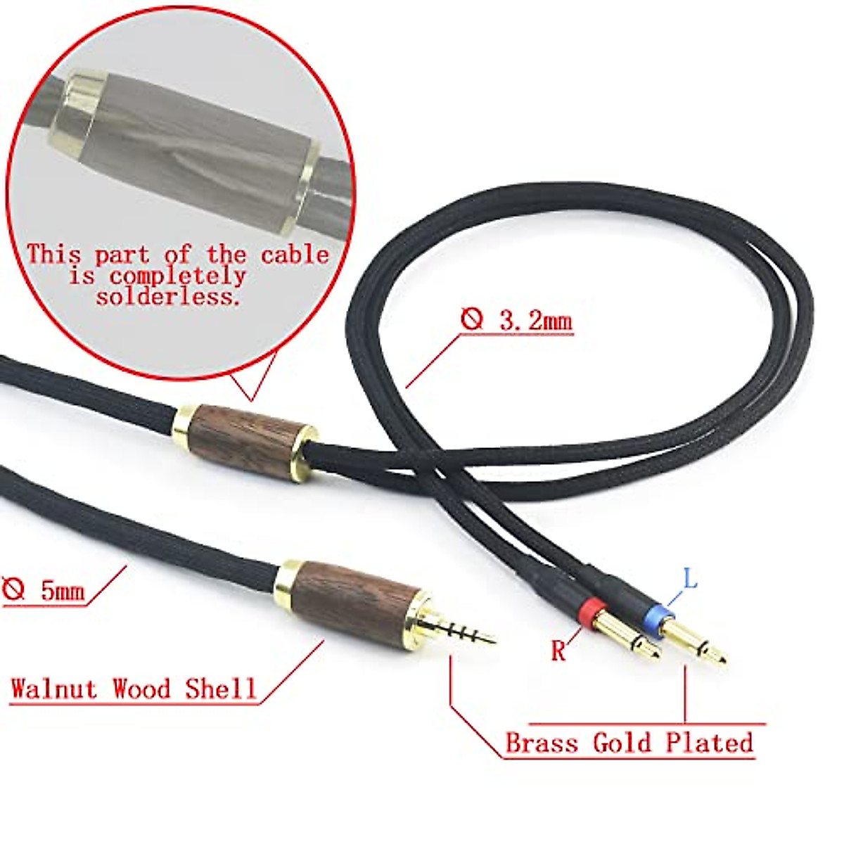 NewFantasia 2.5mm Trrs Balanced Male 6N OCC Copper Silver Plated Cord 2.5mm Balanced Cable Compatible with Denon AH-D7200 AH-D7100 AH-D9200 AH-D5200, for Focal Elear Headphone Walnut Wood Shell
