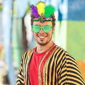 Mardi Gras Fluer Di Lis Headband Feather Sequin Fascinators and Sunglasses Purple Yellow Green Masquerade Party Feather Headwear Cocktail Wedding Supplies Halloween Party Favor