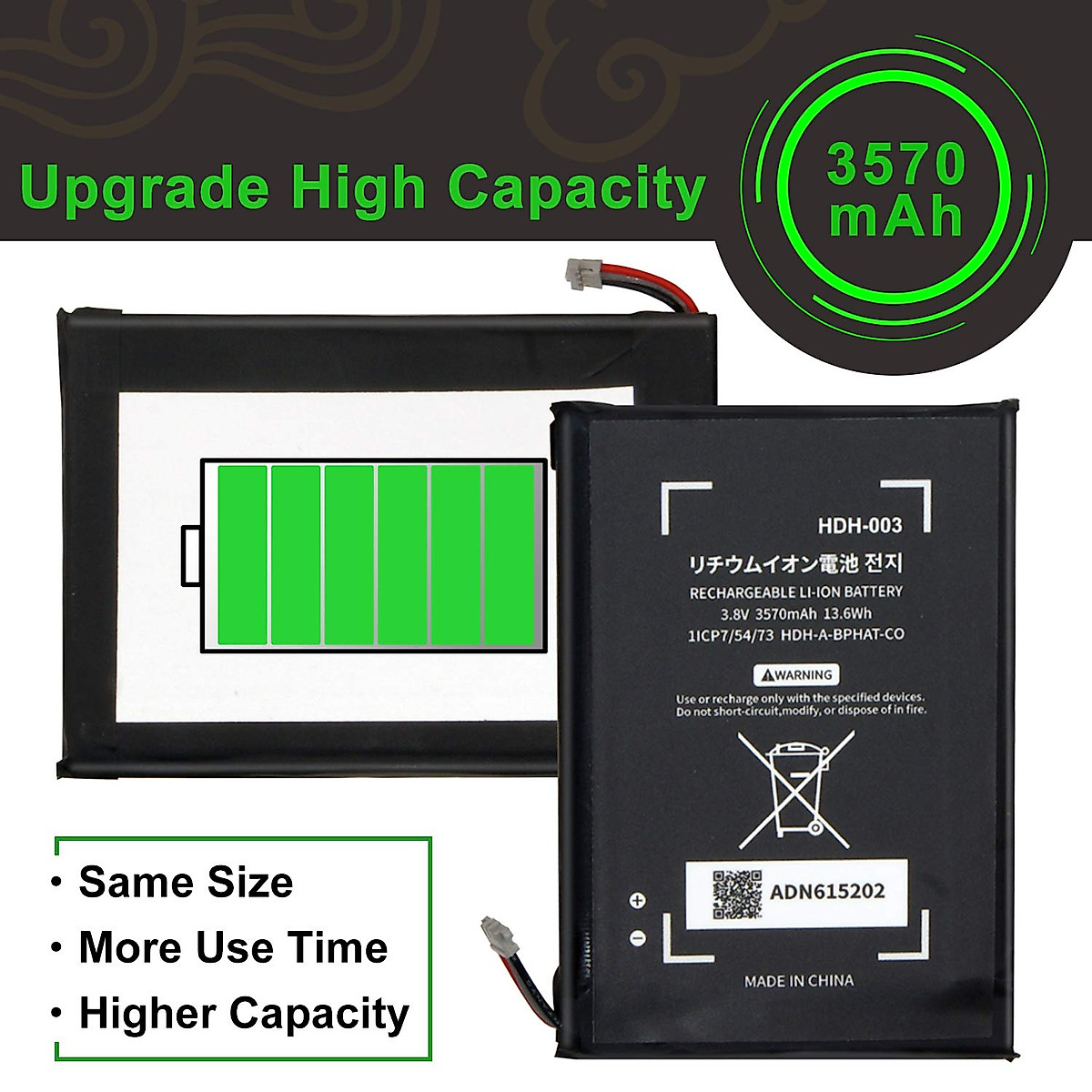 WUHAO HDH-003 Battery for Nintendo Switch Lite Battery Replacement [2025 Upgraded] Lite HDH-001 Replacement Battery with Adhesive Tape Tool Repair Kit