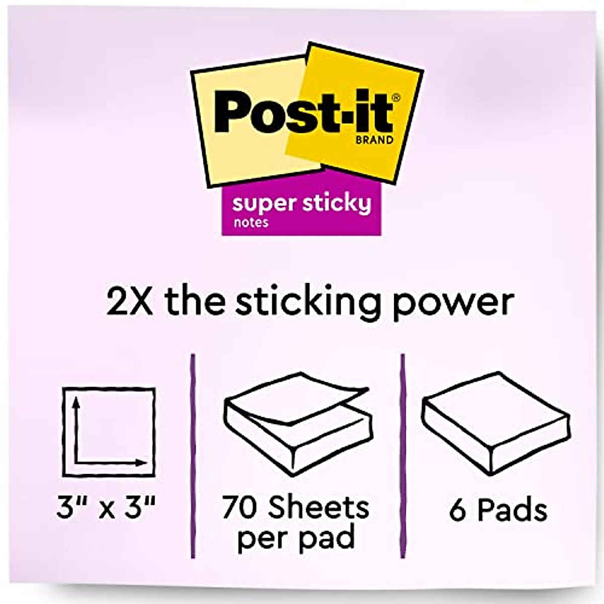 Post-it Super Sticky Notes, 3x3 in, 6 Pads, 2x the Sticking Power, Supernova Neons, Neon Colors, Recyclable (654-6SSMIA)