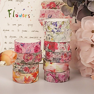 YUBBAEX 10 Rolls Spring Flowers Washi Tape Set Masking Decorative Tapes (Warm Tone)