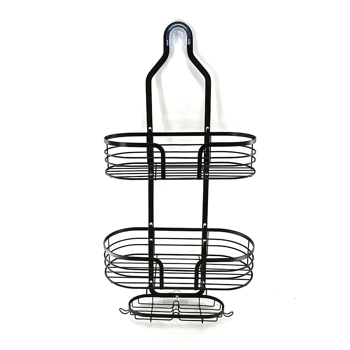 HOPOPRO Hanging Shower Organizer, Over Head Shower Caddy Bathroom Shower Storage Rack Basket with Hooks for Sponge or Towels No Drilling & Rustproof