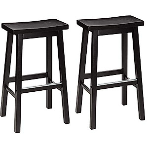 Amazon Basics Solid Wood Saddle-Seat Kitchen Counter Barstool, 29-Inch Height, Black - Set of 2