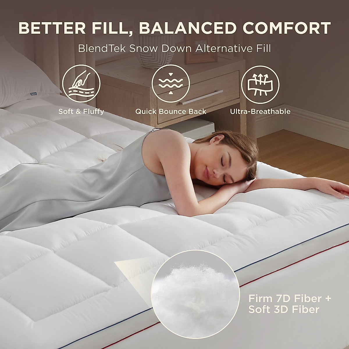 Bedsure Twin XL Mattress Topper Dorm Bedding - Extra Thick Mattress Pad Cover with Deep Pocket, Plush Soft Pillow-Top Bed Topper for Back Pain Relief, Overfilled with Down Alternative Filling, White