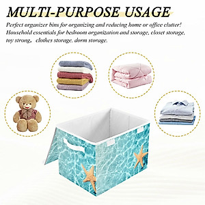 RunningBear Starfish Summer Beach Large Storage Bins with Lid Collapsible Storage Bin Cube Storage Bin Fabric Storage for Boys Girls Toys