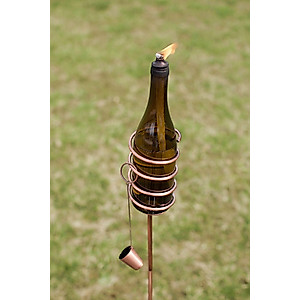 Oenophilia Afterglow Garden Stake Wine Bottle Wick Candle Holder Torch - Copper