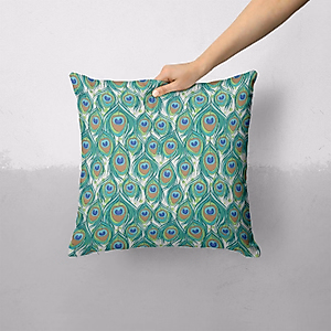 iiRov Peacock Green Feather Bundle - Custom Decorative Home Decor Indoor or Outdoor Throw Pillow Cover Plus Cushion Set for Sofa, Bed or Couch (Pillow CASE Cover Plus Cushion)