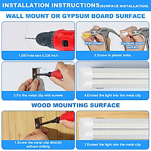 Phiwicsh 8FT LED Shop Light 10 Pack, Hanging/Surface Mount 6000K/White Light LED Tube Light, Plug & Play 72W 11520LM Super Bright High Output T8 LED Ceiling Lighting, Linkable Shop Lights for Garage