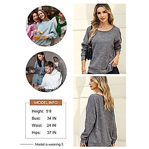 Dokotoo Women's Oversized Sweatshirt for Women Loose Fit Waffle Knit Casual Round Neck Womens Sweatshirts No Hood Long Sleeve Solid Color Shirt Lightweight Soft Tunic Tops Trendy Grey X-Large