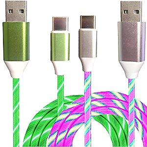 Led USB C Charging Cable 2 Packs 6.6FT Light Up Type C Charging Cord Fast USB C Charger Compatible with Samsung Galaxy S21 S20 S10 S9 S8 Note 20,LG V30 V20 G6 (6.6ft,Green and Colorful)