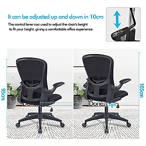 FelixKing Office Chair, Ergonomic Desk Chair with Adjustable Height, Swivel Computer Mesh Chair with Lumbar Support and Flip-up Arms, Backrest with Breathable Mesh (Black)