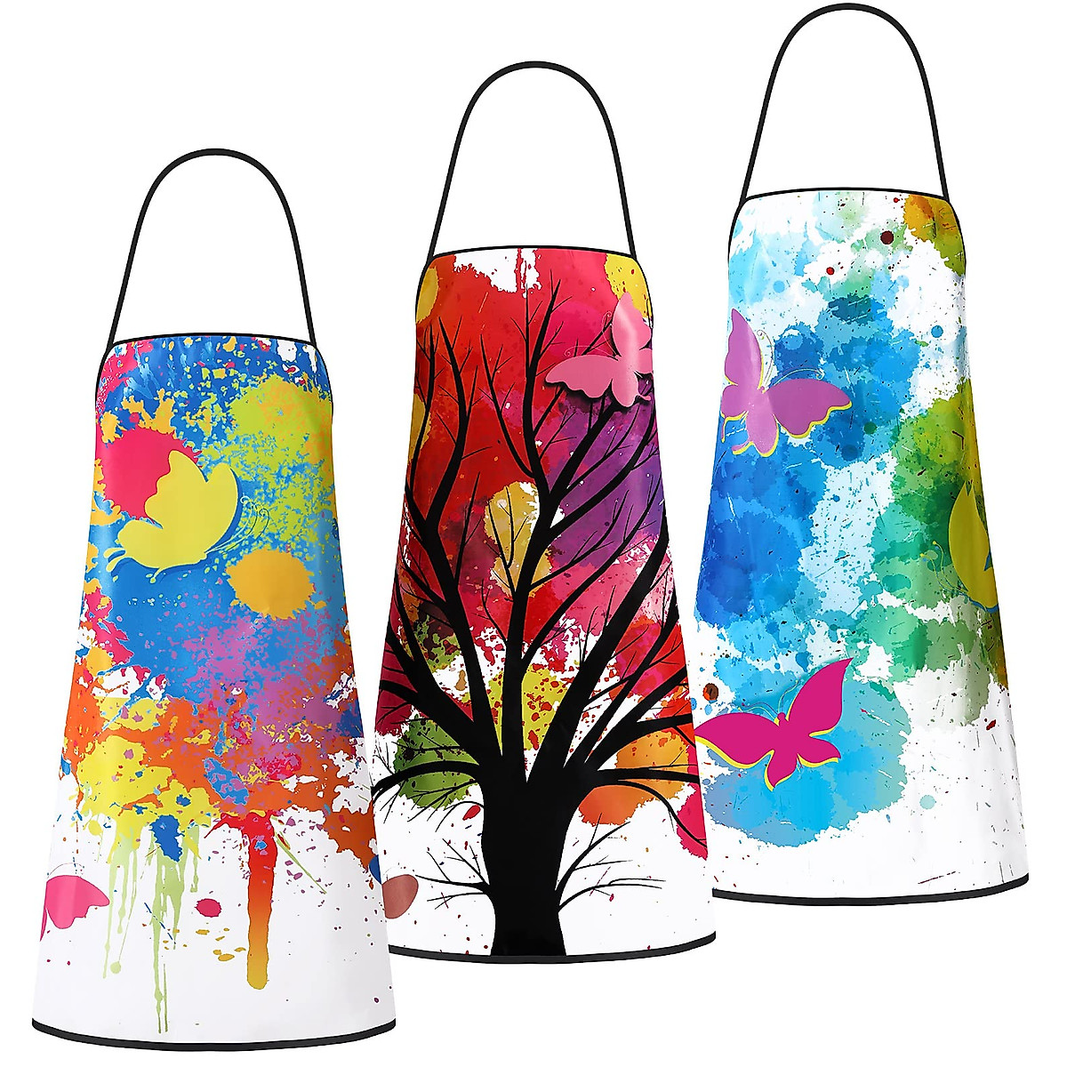 3 Pieces Colorful Artist Painting Apron Paint Splatter Apron Butterfly Tree Art Teacher Gifts Waterproof Painters Apron Adjustable Artist Smock for Men Women Girls Chef Cooking Baking Gardening