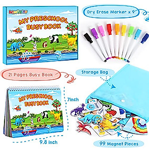 Magnetic Montessori Preschool Busy Book for Toddlers Age 3 4 Years Old, Preschool Learning Activities Binder Quiet Book, Kids Educational Travel Speech Therapy Autism Sensory Toy for Boys Girls