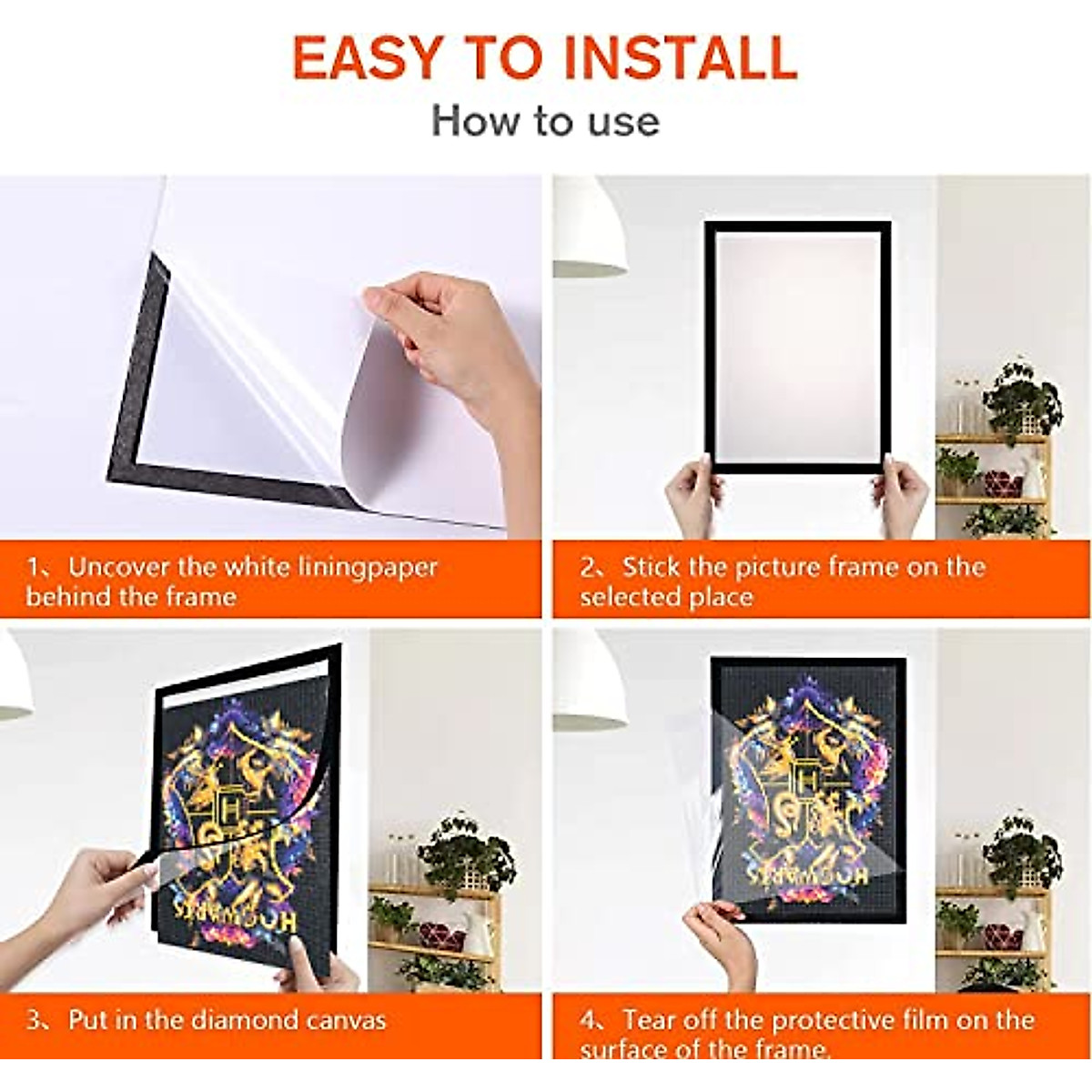 AOSGEDY 6 PACK Diamond Painting Picture Frames for 30x40cm, Diamond Art Canvas Frames 12" x 16", Self Adhesive Diamond Magnetic Art Frame, Frames for Wall Window Door Black, Inside Size 10" x 14"