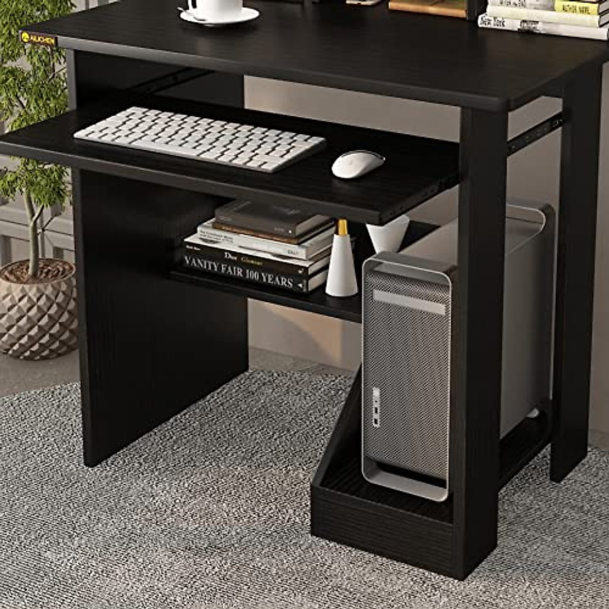 ALISENED Home Office Computer Desk with Monitor Stand Keyboard Tray, 29.5 Inch Study Writing Desk Small PC Laptop Table with Storage Shelves, Modern Workstation for Small Spaces Save Space