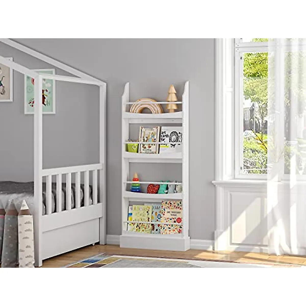 UTEX Kids Bookshelf,4 Tiers Children's Bookcases and Storage, Kids Bookcase Rack Wall for Bedroom,Study Living Room,White
