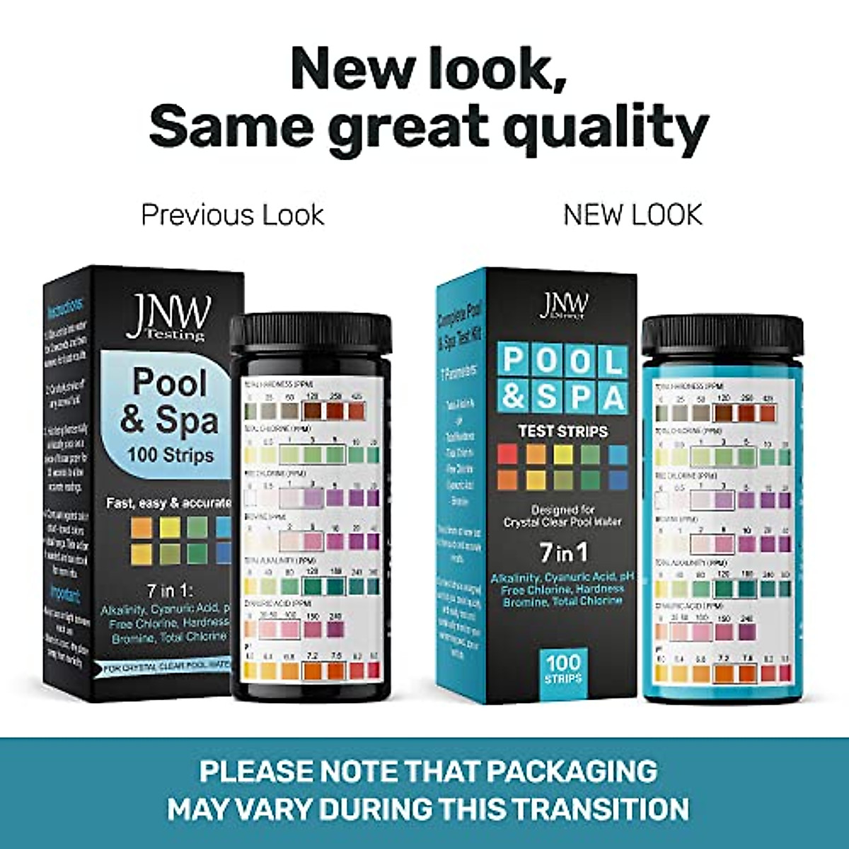 Pool Test Strips, 7in1 Quick & Accurate Pool and Spa Test Strips, Pool Water Test Kit - 100 Bromine, pH, Hardness, Alkalinity, Chlorine Pool Water Tests, Spa and Hot Tub Test Strips with E-Book - JNW