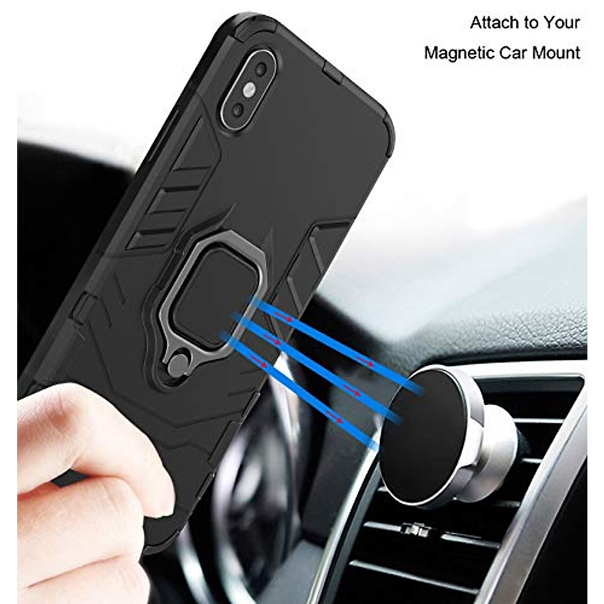 Urspasol for Xiaomi Redmi Note 8 Pro Case with Screen Protector Tempered Glass Hybrid Heavy Duty Armor Protective Bumper Cover with 360° Degree Ring Holder Kickstand (Black)