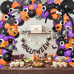 165Pcs Halloween Balloon Arch Garland Kit with Giant Spider Bat Balloon Black & White Orange Purple Confetti Halloween Foil Balloons 3D Bat Eyeballs for DIY Halloween Birthday Party Decorations