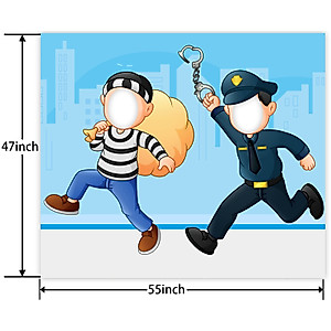 Policeman and Thieves Banner Backdrop Background Pretend Play Party Game Photo Booth Props Cops and Thieves Theme Decor Graduation 1st Birthday Party Baby Shower Favors Supplies Decorations, Multi