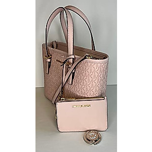 Michael Kors Jet Set Travel XS Carryall Convertible Top Zip Tote bundled with SM TZ Coinpouch and Purse Hook (DK Powder Blush)