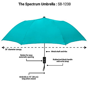 The Spectrum Popular Style 42" Automatic Open Compact Travel Umbrella for Rain, Wind & Sun, Sturdy Lightweight Small Portable Stick Umbrella for Men and Women, Teal Blue