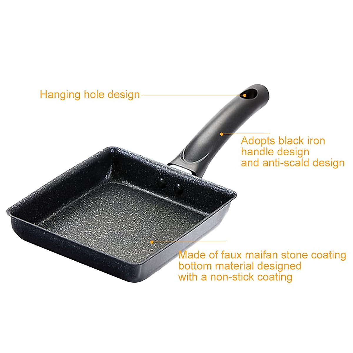LOQJSS Tamagoyaki Pan Non Stick Japanese Omelette Pan,Cast Iron Rectangle Tamago Pan Small Frying Pan, Tamagoyaki Eggs Pan - Omelette Pan - with Silicone Brush, Chopsticks & Spetula