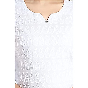 QUEEN SHIELD Women's Chikan-Kari Long Knee Length Kurti(White)(L)(40White9999)