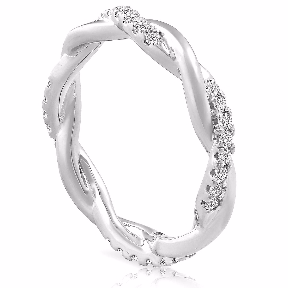 1/3 Ct Diamond Eternity Petite Twist Vine Eternity Wedding Ring 10k White Gold - Size 6
