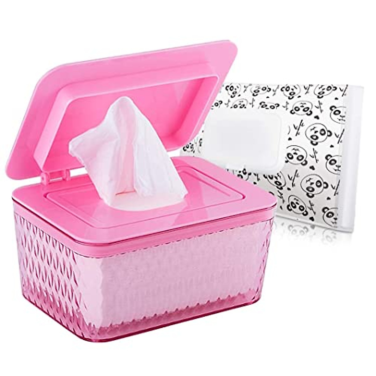 Umtiti Wipes Dispenser & Wipes Pouch/Tissue Bag, Wipes/Tissue Case with Moisture Seal Secure Lid, Non-Slip Rubber Feet & Sealing Design Keeps Wipes Fresh, Dustproof Wipes Container(PK+Panda)